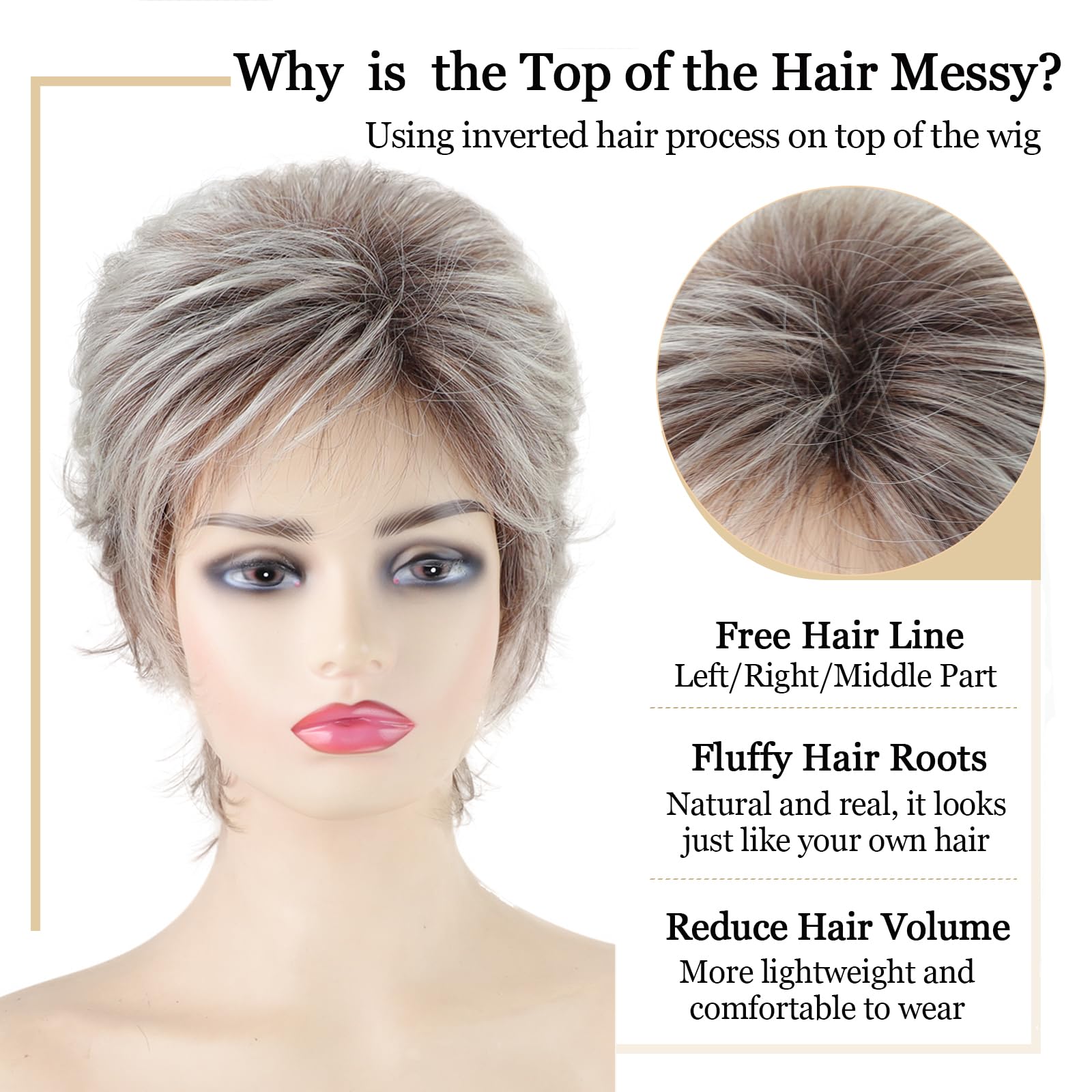 TISHINING Layered Short Blonde Pixie Wigs for White Women Dark Brown Ombre Blonde Pixie Cut Wig with Bangs Synthetic Natural Looking Daily Party Wig
