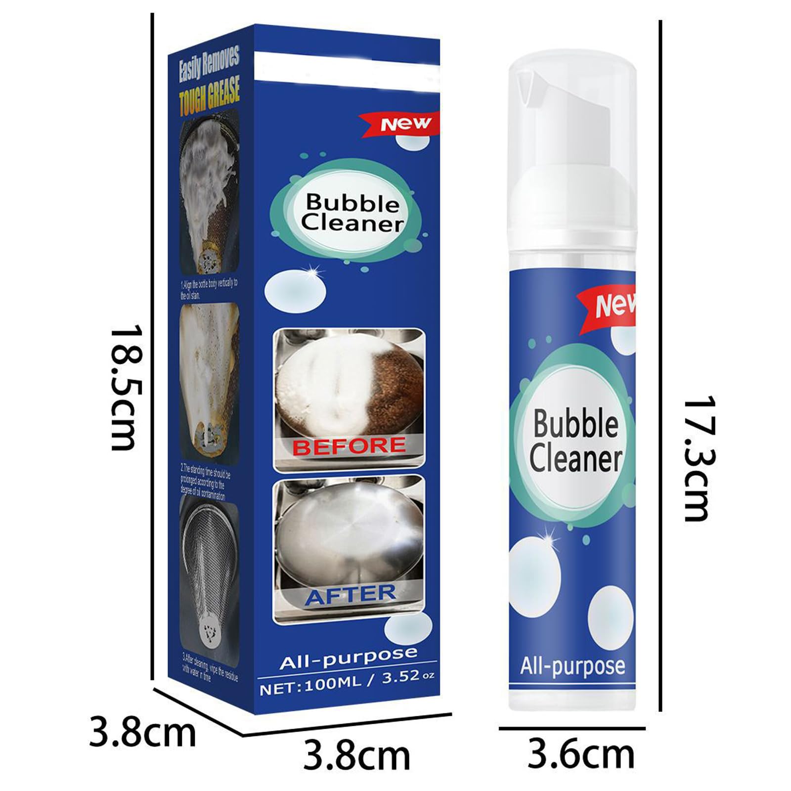 2PCS Foaming Heavy Grease Cleaner, All Purpose Foam Cleansing Foam Spray, Kitchen Power Stain Remover Foam Cleaner, Stubborn Grease Stain Remover Spray, Solid Grease & Stain Remover No Rinse Cleaning Spray