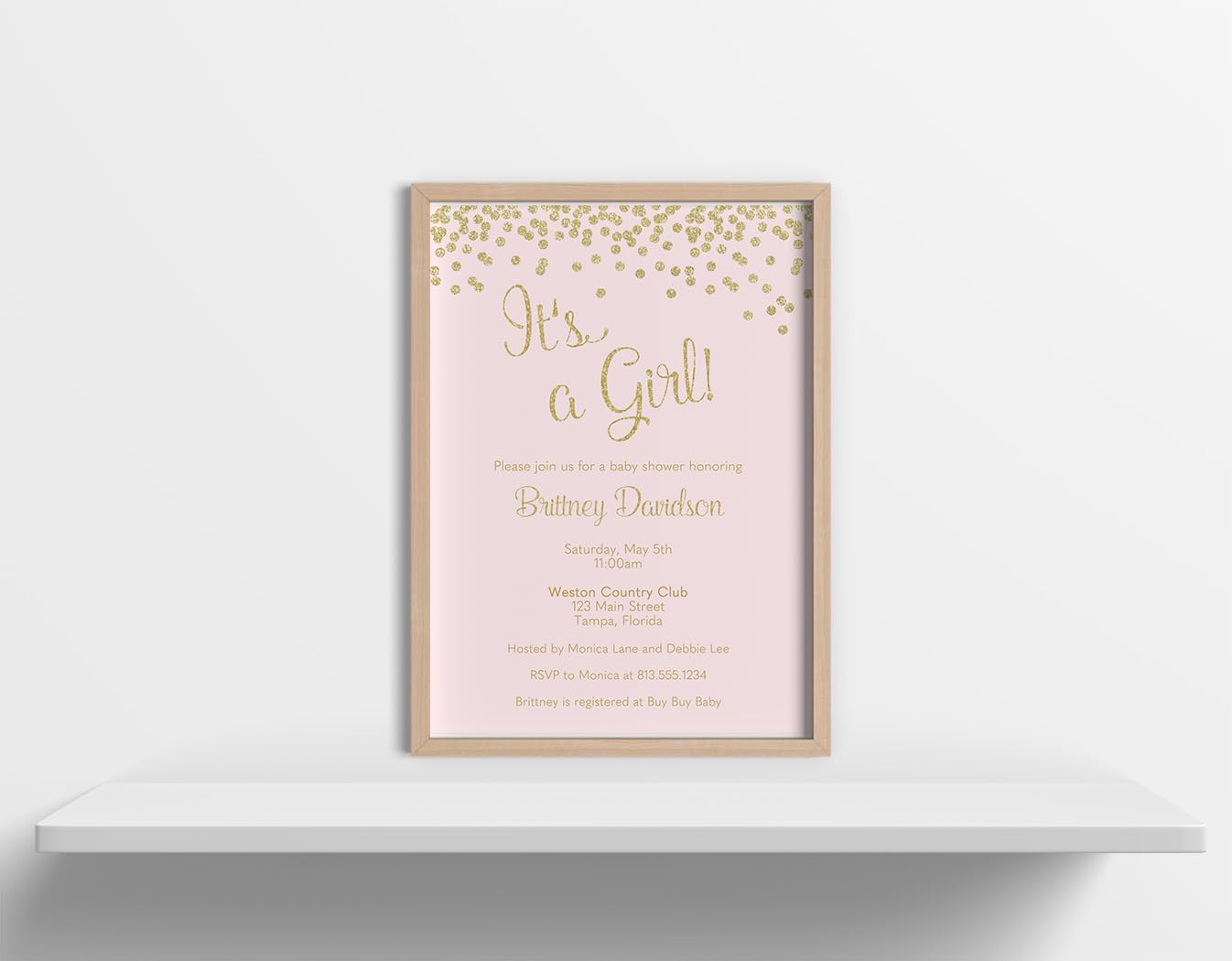 Customizable Baby Shower Invitations for Girl Pink and Gold Invites with Envelopes (12 Count)