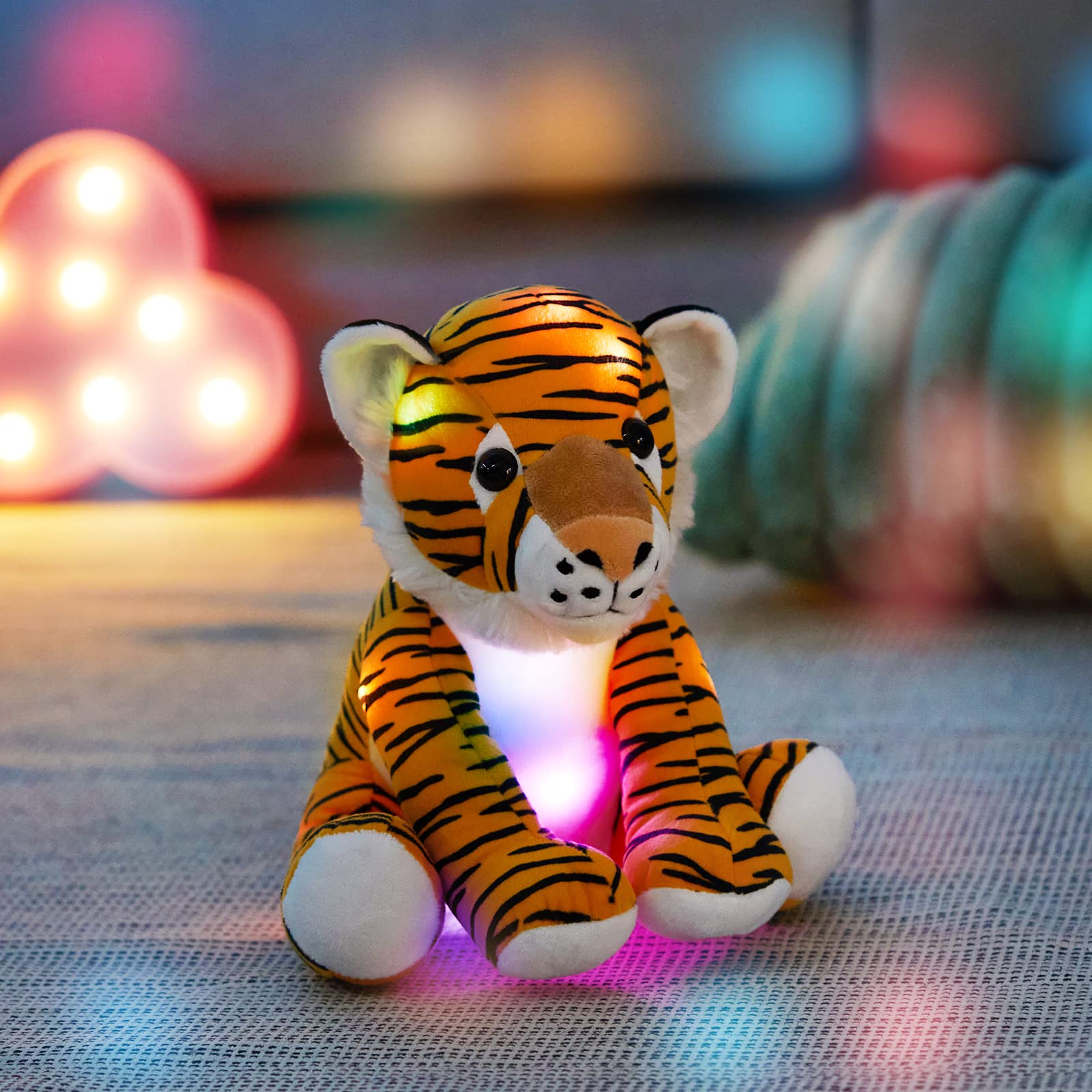 Athoinsu 11'' Light up Tiger Stuffed Animal with LED Night Light Glow in Dark Soft Plush Toy Valentine's Day Children's Day Birthday for Toddlers Kids