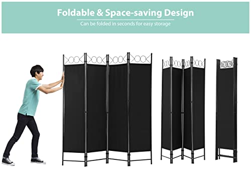 4 Panel, 6FT Room Dividers and Folding Privacy Screens, Freestanding Room Dividers with Steel Frame for Home Office Dorm Hotel Separation, Portable Wall Divider for Room Separation