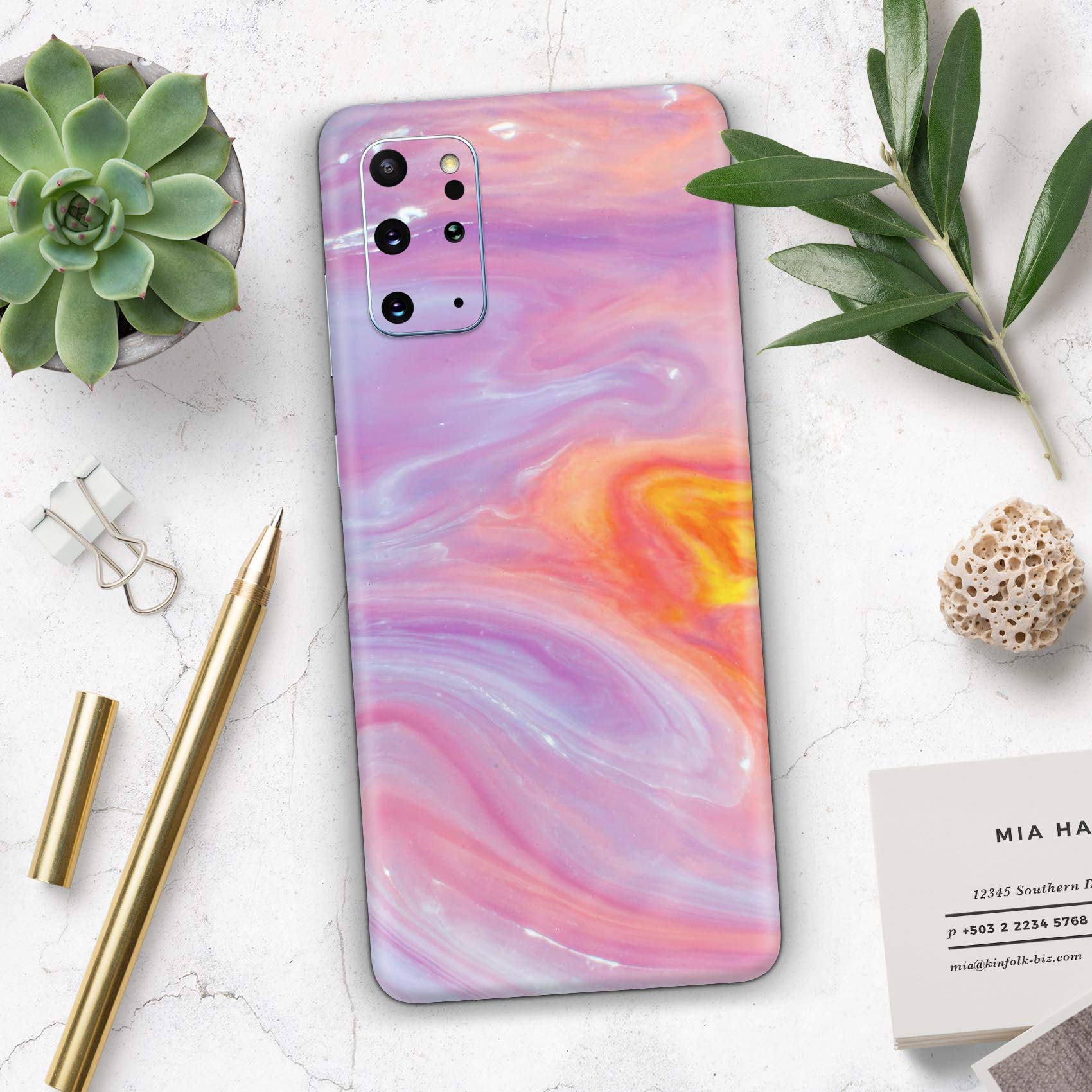 DesignSkinz Marbleized Pink and Purple Paradise V2 Protective Vinyl Decal Wrap Skin Cover Compatible with The Samsung Galaxy S20 (Screen Trim & Back Glass Skin)