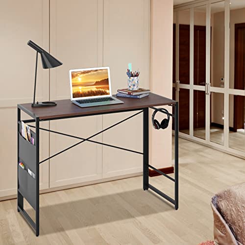 YOMT Foldable Desks for Small Spaces,Small Folding Writing Computer Desk Table with Storage Bag,Portable desks for Home Office,Brown