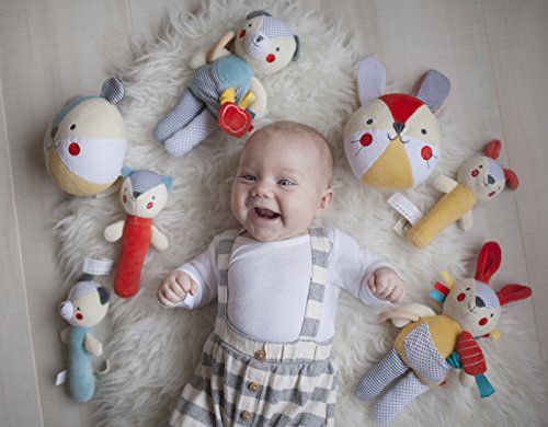 Petit Collage Organic Cotton Soft Squeaker Baby Rattle, Fox – Cute Rattle for Infants – Activity Toy with Soft Developmental Features – Makes an Ideal Baby Gift – Stuffed Animal Baby Rattle