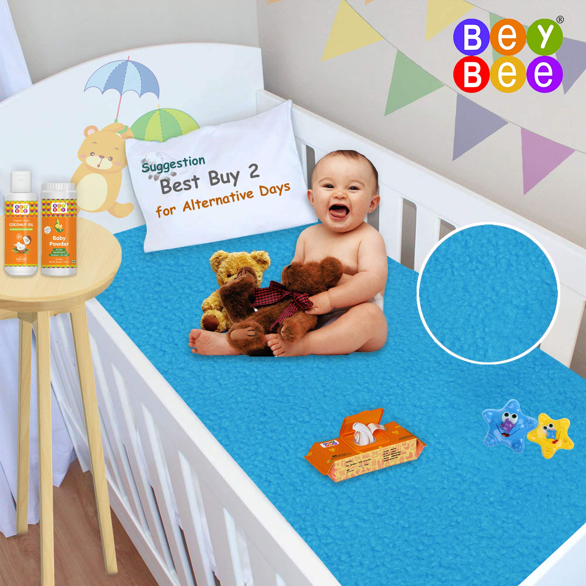 Beybee Quick Dry Baby Bed Protector Waterproof Sheet (100X70 cm (Pack of 1))(Firoza)
