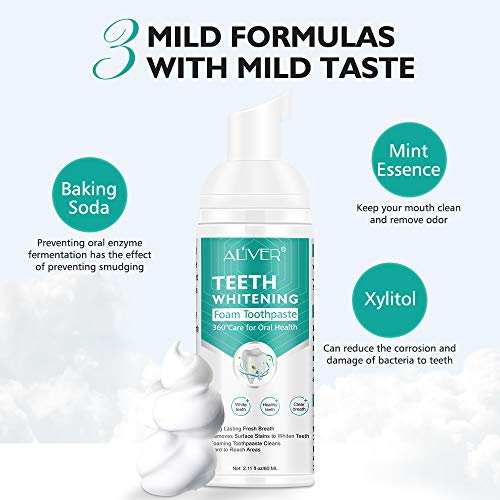 Teeth Whitening Toothpaste Foam Natural Ingredients Baking Soda for Cleaning Teeth and Improve Teeth Health - 60ml