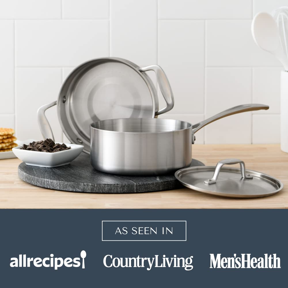 American Kitchen - 3 Quart Stainless Steel Sauce Pan & Insert Set, with cover and steamer insert, Made In America