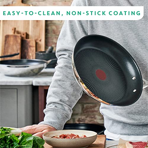 Tefal Jamie Oliver Cook's Direct Stainless Steel, 2 Piece Frying Pan Set, 24 & 28cm, Non-Stick Coating, Heat Indicator, Riveted Safe-Grip Handle, Induction Hob Compatible, E304S244