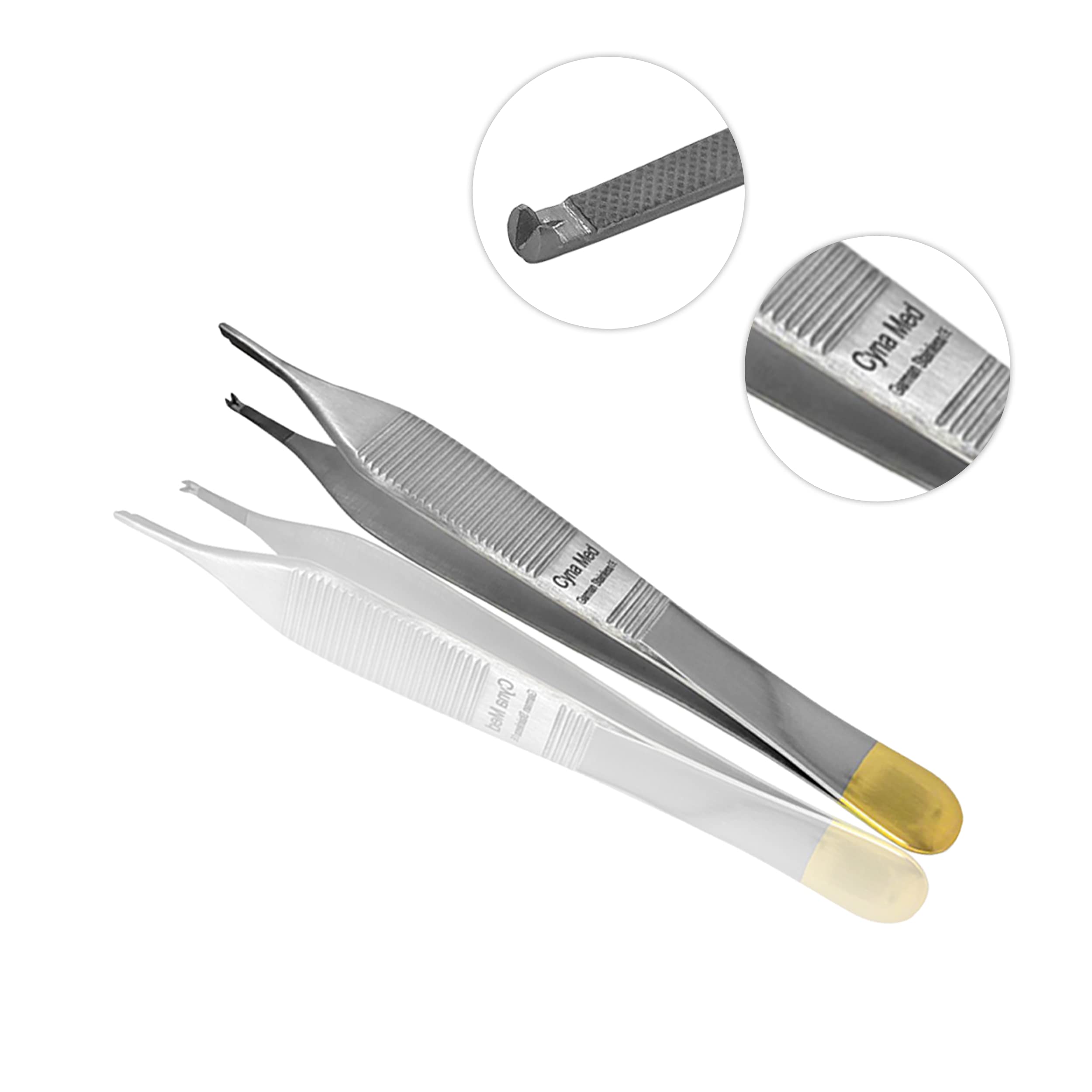 Cynamed T/C Adson Plastic Surgery Forceps 4.75" Straight Fine Point with Tungsten Carbide Inserts Surgical Veterinary Instruments with Gold Handle (1X2 Teeth, Adson Tissue Forceps, TC)