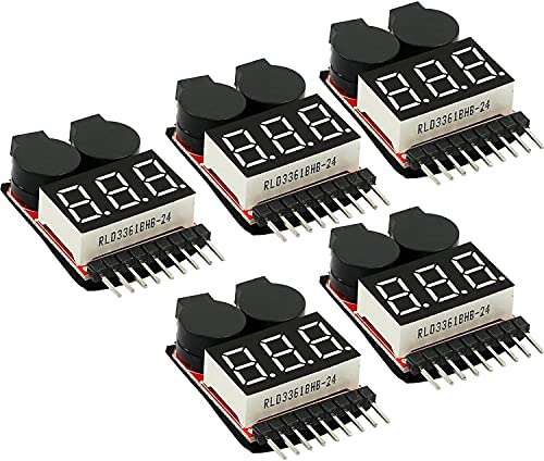 5PCS 2in1 1-8s Lipo Battery Voltage Tester,RC Low Voltage Buzzer Alarm,Battery Monitor Checker Tester for 1-8s Lipo/Li-ion/LiMn/Li-Fe