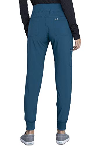 Jogger Scrub Pants for Women 4-Way Stretch with Mid Rise, Cargo Pocket, Superior Performance, and Comfort CK110A, M, Caribbean Blue