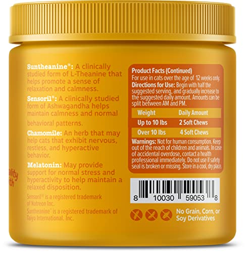 Zesty Paws Calming Chews for Cats - Composure & Relaxation for Everyday Stress & Separation - with Ashwagandha, Organic Chamomile, L-Theanine & L-Tryptophan – Bacon - 60 Count - Cat…