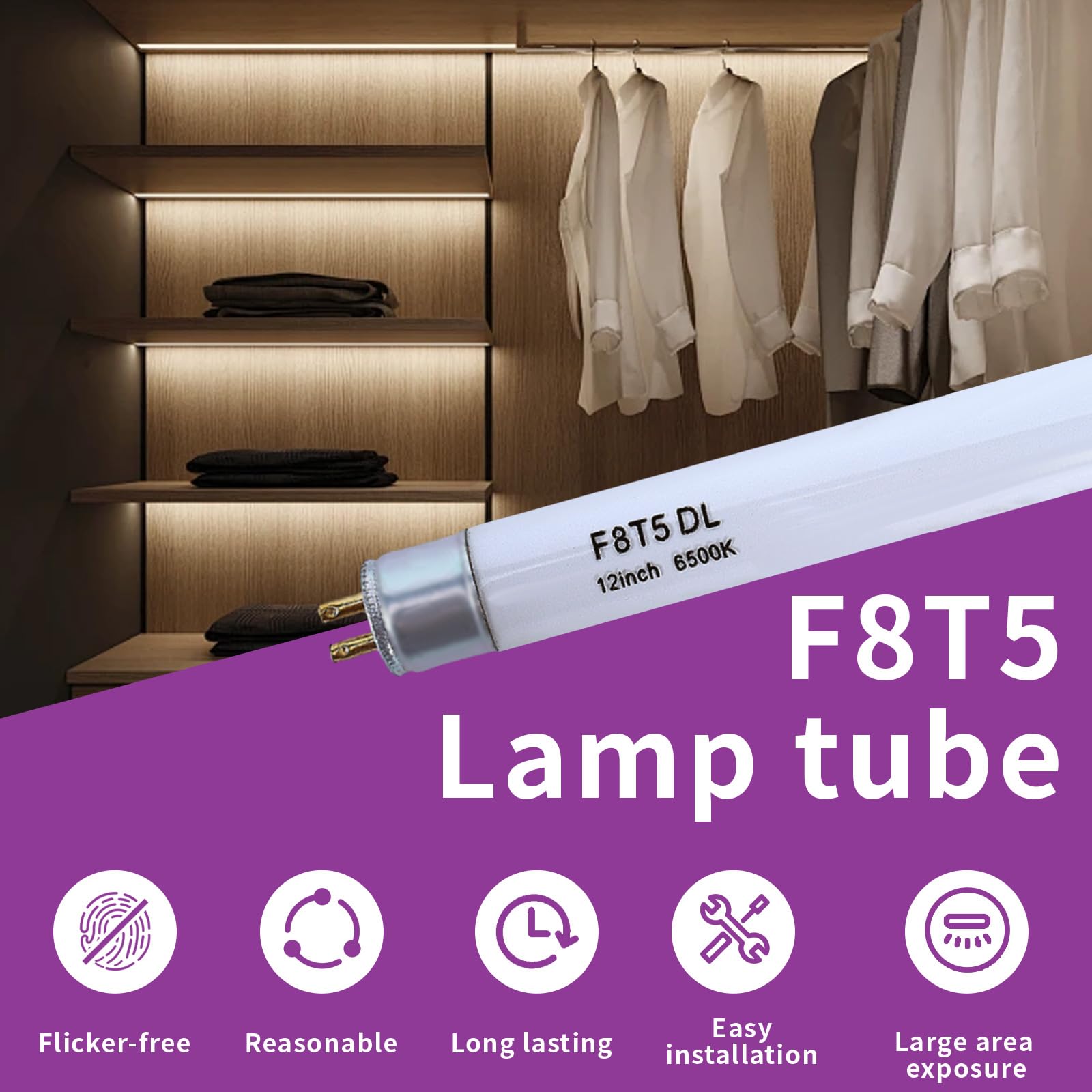Accway (6 Pack) F8T5/DL 6500K 12ββ Linear Fluorescent Light Bulb, 8W Day Light T5 Tube, F8T5/D Bright White Lamp G5 Base Replacement for Under Cabinet Light, RV, Closet