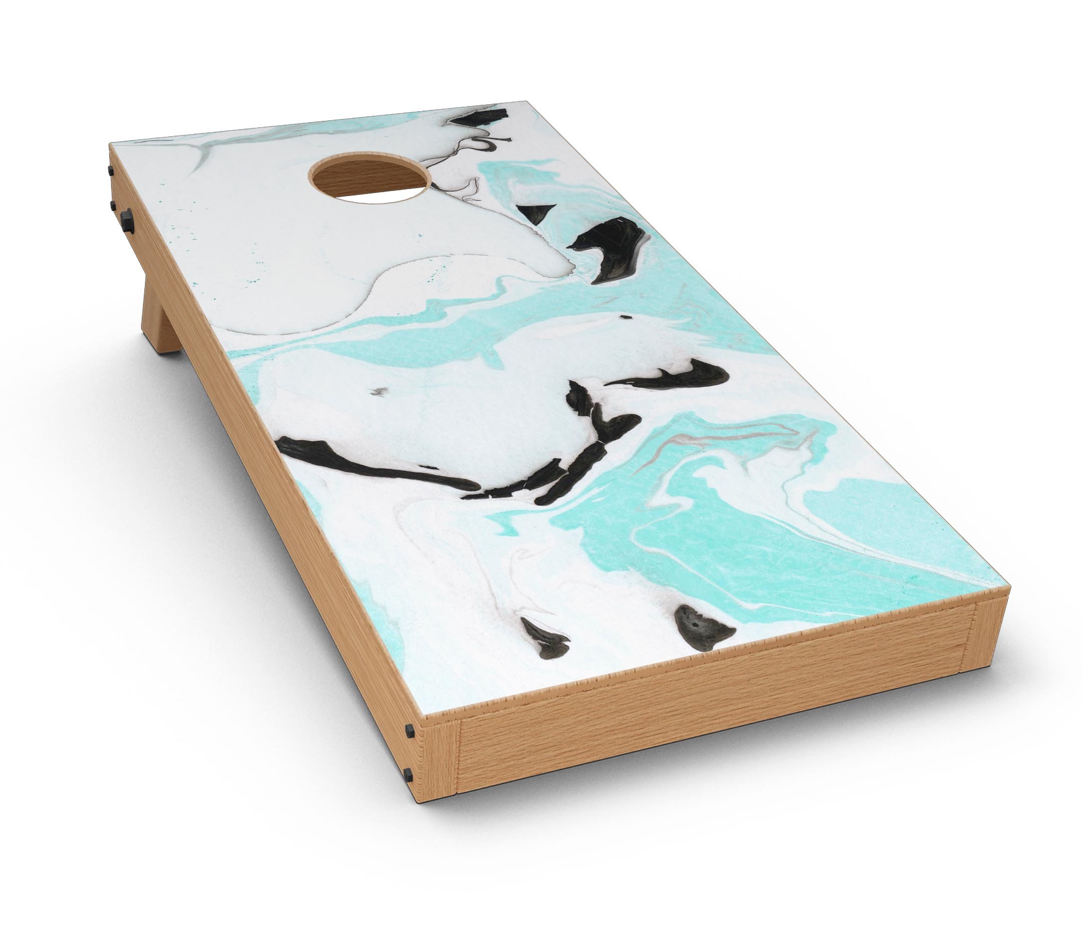 Design Skinz Marble Skin Set for Cornhole (Skin Only) - Black and Teal Textured Marble