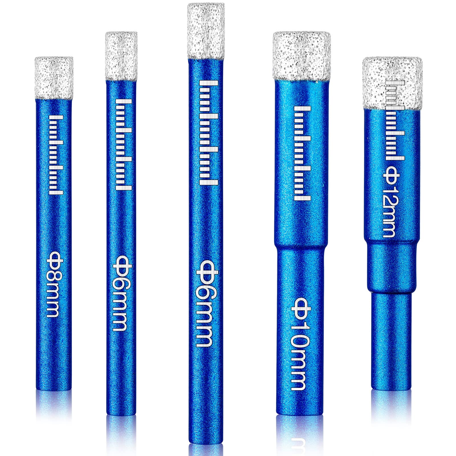 5 Pcs Dry Diamond Drill Bits Set, Glass Ceramic Marble Tile Drill Bits, Not for Wood, 1/4, 5/16, 3/8, 1/2 Inch Round Shank