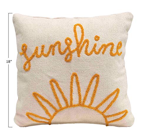 Creative Co-Op Sunshine Embroidered Square Cotton Pillow, 1 Count (Pack of 1), Mustard