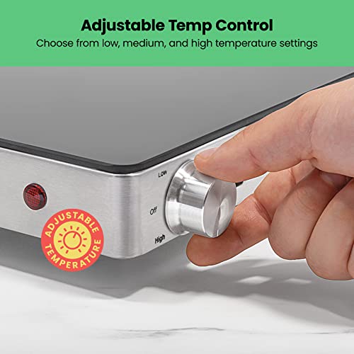 Chefman Electric Warming Tray with Adjustable Temperature Control, Glass Top Large 21βx16β Surface Keeps Food Hot,Black