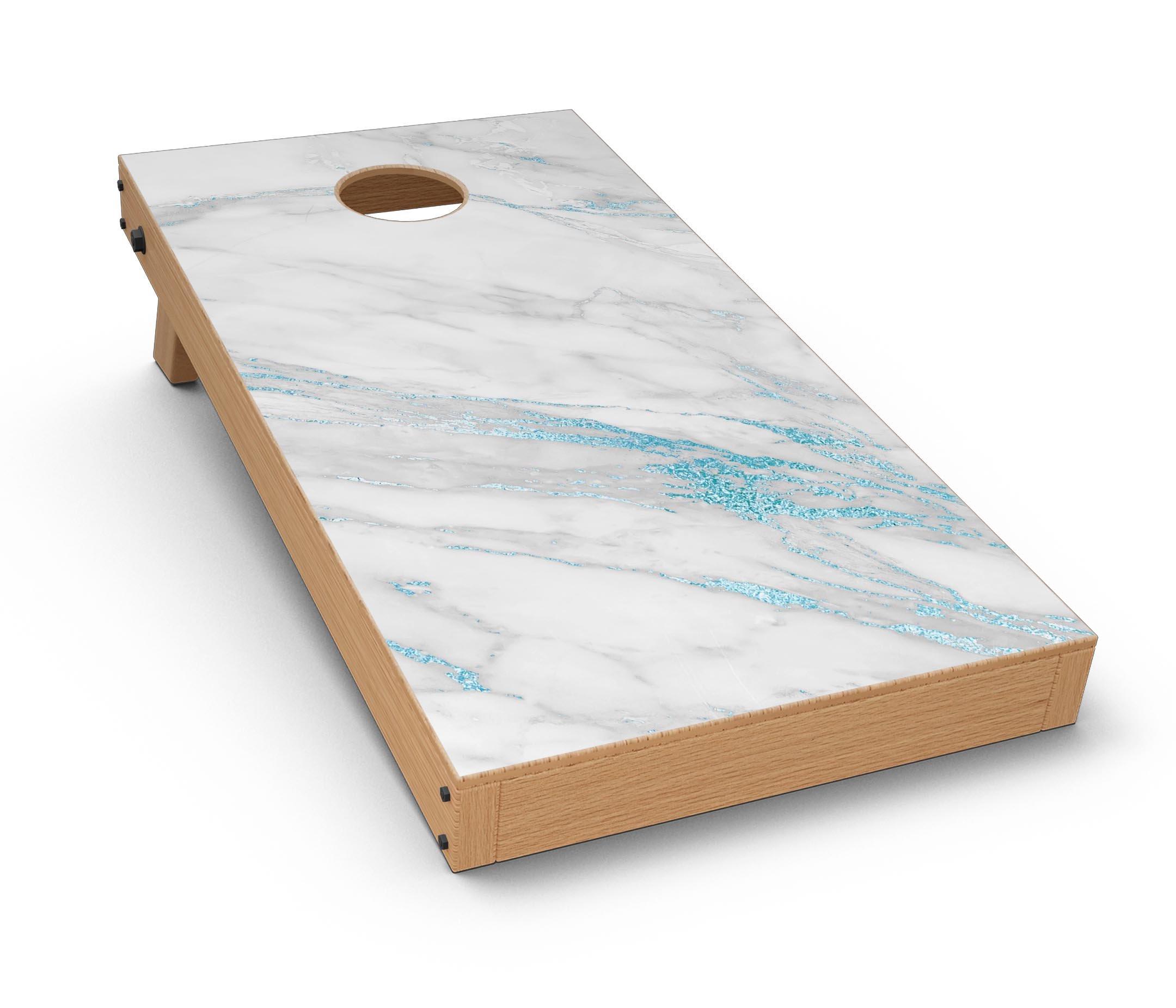 Design Skinz Marble Skin Set for Cornhole (Skin Only) - Marble & Digital Blue Frosted Foil V8