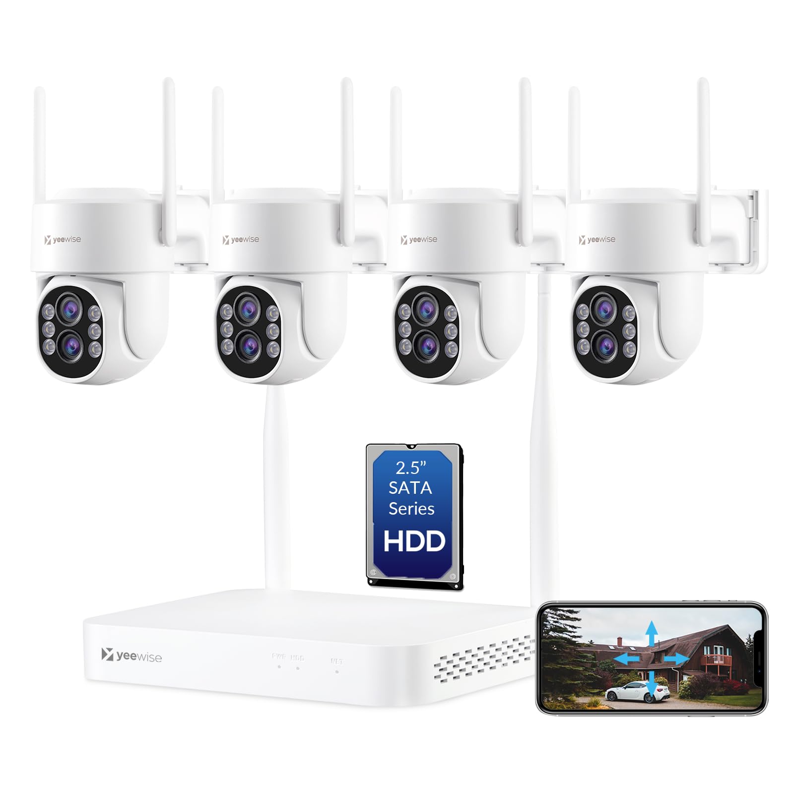 2K Wireless Security Camera System, Plug-in Outdoor PTZ WiFi Camera System, 4pcs Dual Lens Pan Tilt WiFi Camera with Auto Tracking, 10CH WiFi NVR with 500GB HDD for 24/7 Recording (Add-on Camera)