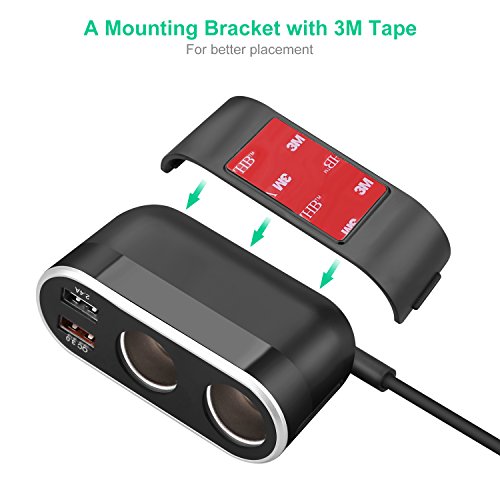 Car Socket Splitter, Te-Rich 96W 2-Way Auto Cigarette Lighter Splitter Power Adapter 12V/24V DC Outlet Extender 5.4A (Quick Charge 3.0 + 2.4A) Dual USB Charger for iPhones and Samsung Galaxy