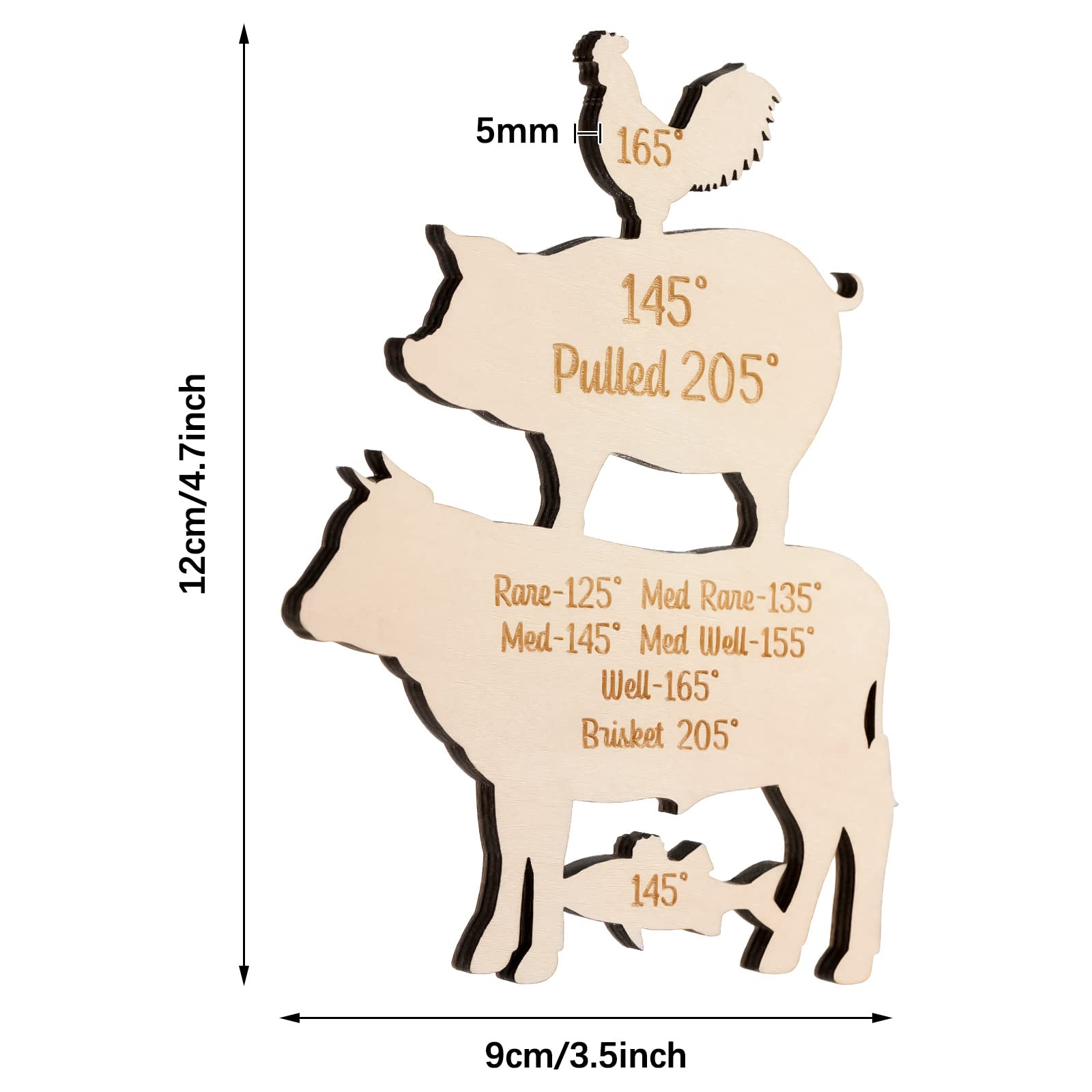 3 Pcs Wooden Meat Temperature Magnet, Chicken, Beef, Pork, Fish Cooking Internal Temperature Guide Grill Magnet, Wood Engraved Stacked Animal Meat Temperature Chart Magnet BBQ Magnet Kitchen Fridge