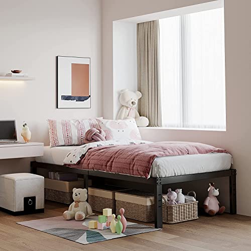 Artimorany Twin-Bed-Frames 18-Inch, Heavy Duty Platform Bed Frame, Steel Slats Support Mattress Foundation, No Box Spring Needed, Noise Free, Black