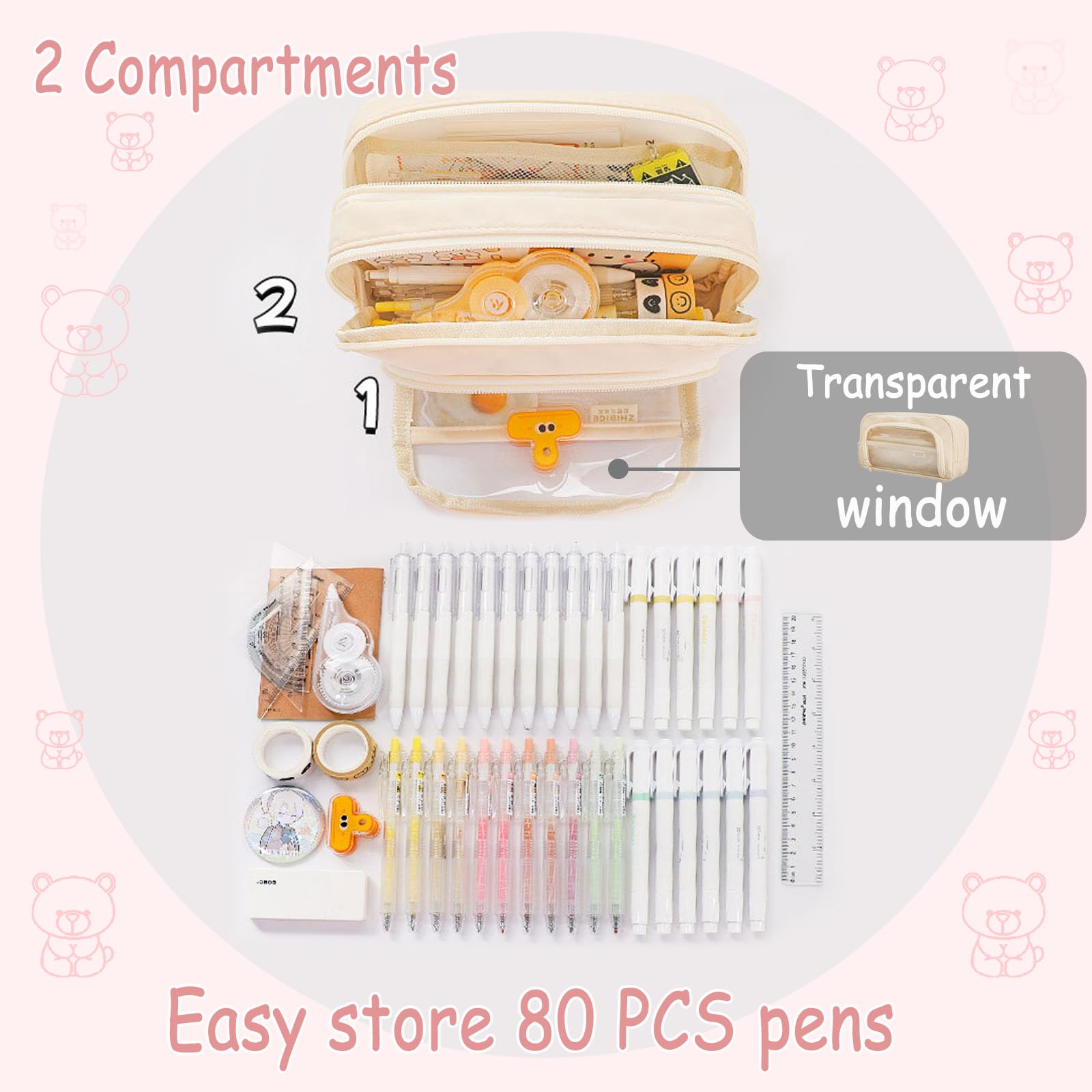 ACEIOT Pencil Case Large Capacity Pencil Pouch, Aesthetic Pencil Case Pouch, Cute Pencil Case for Kids Students, Kawaii Pencil Bag, Preppy Pencil Case for School, Stationery Storage Bag