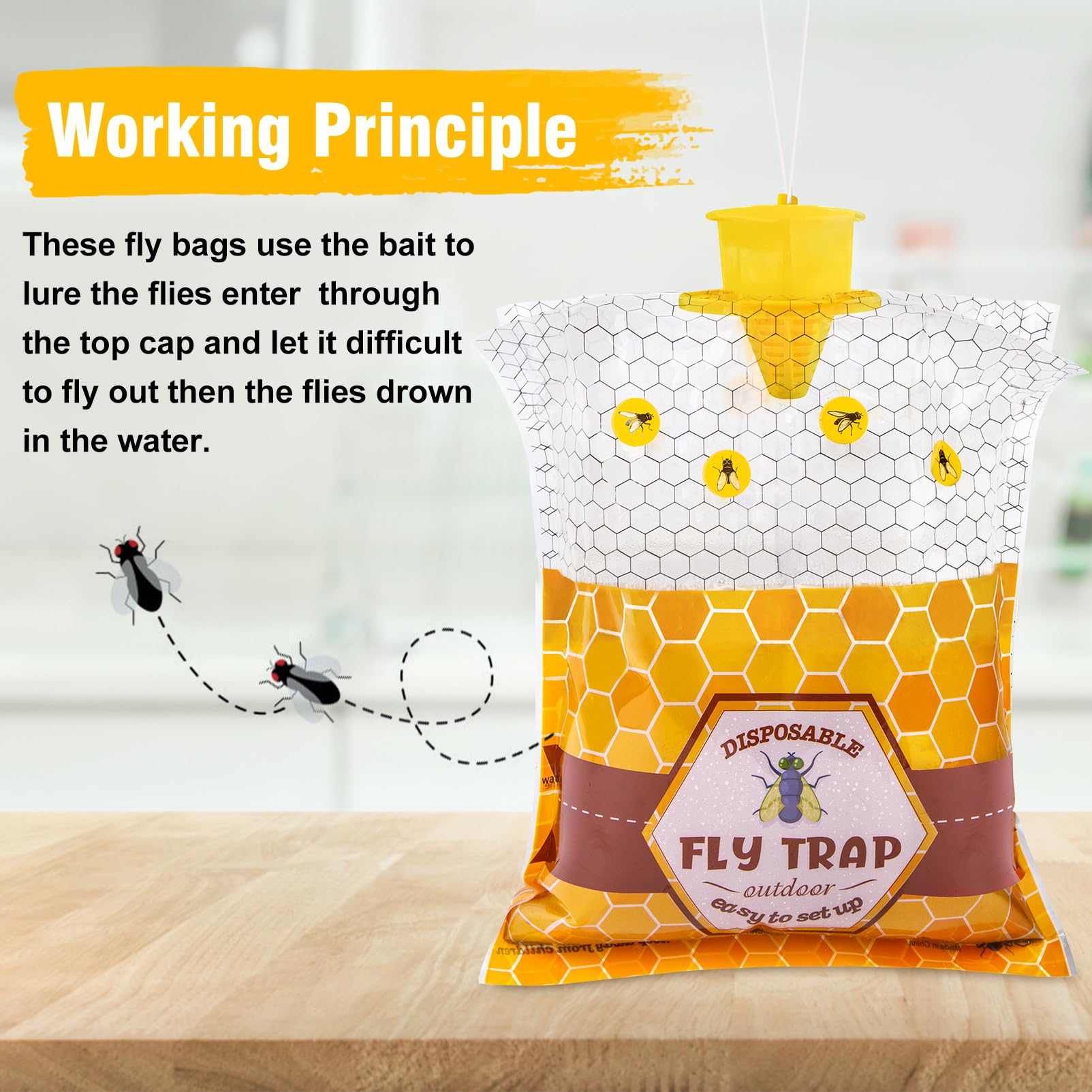4 Pack Fly Traps Outdoor, Big Fly Bag with Bait Disposable Hanging, Ranch Stable Horse Fly Trap, Fly Hunter Control for Barn, Farm, Mosquito Bug Catcher and Flying Insect Trap Killer Repellent