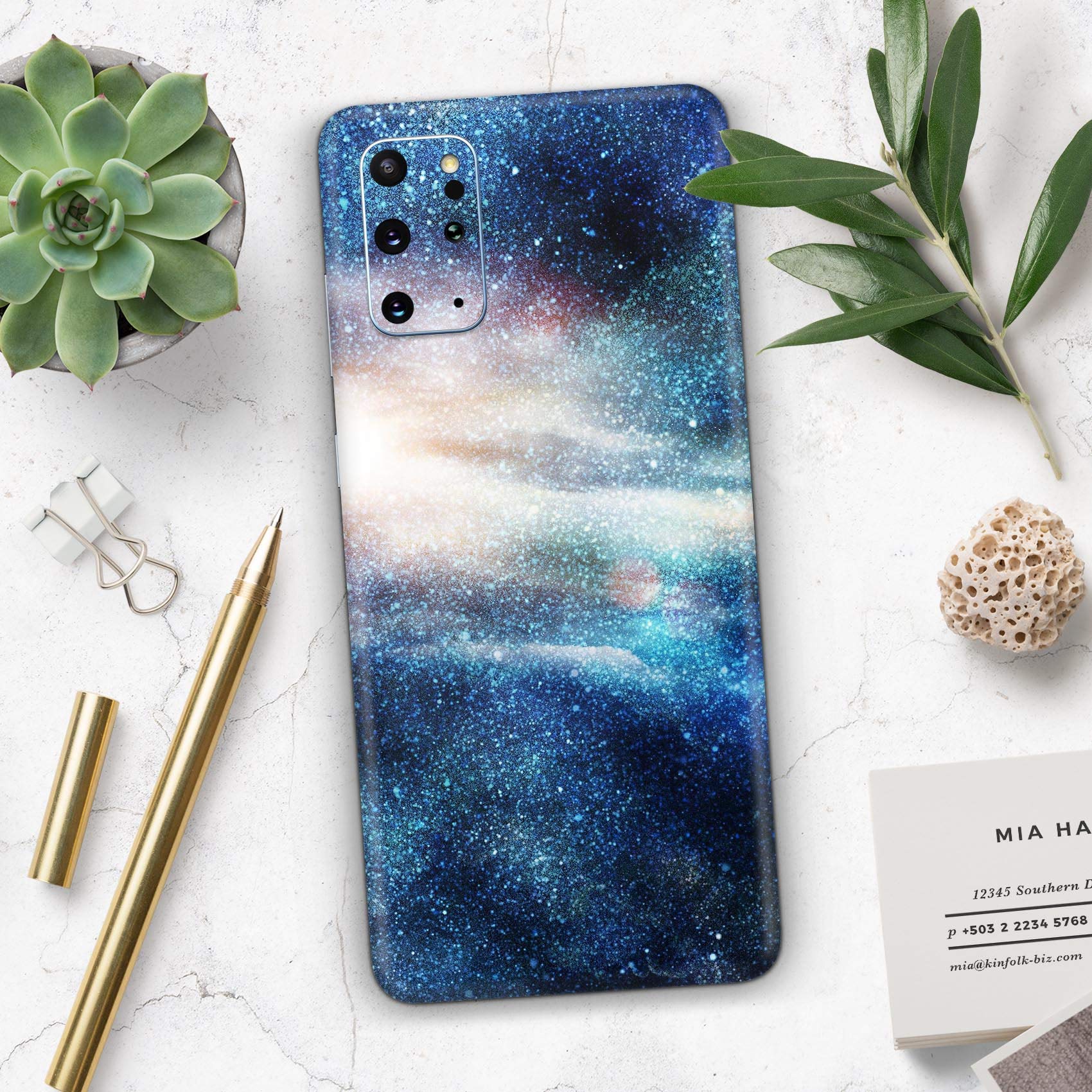 DesignSkinz Blue & Gold Glowing Star-Wave Protective Vinyl Decal Wrap Skin Cover Compatible with The Samsung Galaxy S20 (Screen Trim & Back Glass Skin)