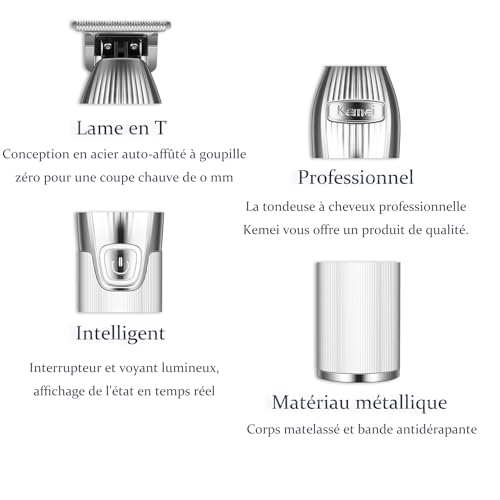 Kemei 0mm Baldheaded Hair Clippers for Men Professional Cordless Hair Trimmer Beard Trimmer with T Blade Zero Gapped Rechargeable Grooming Kit