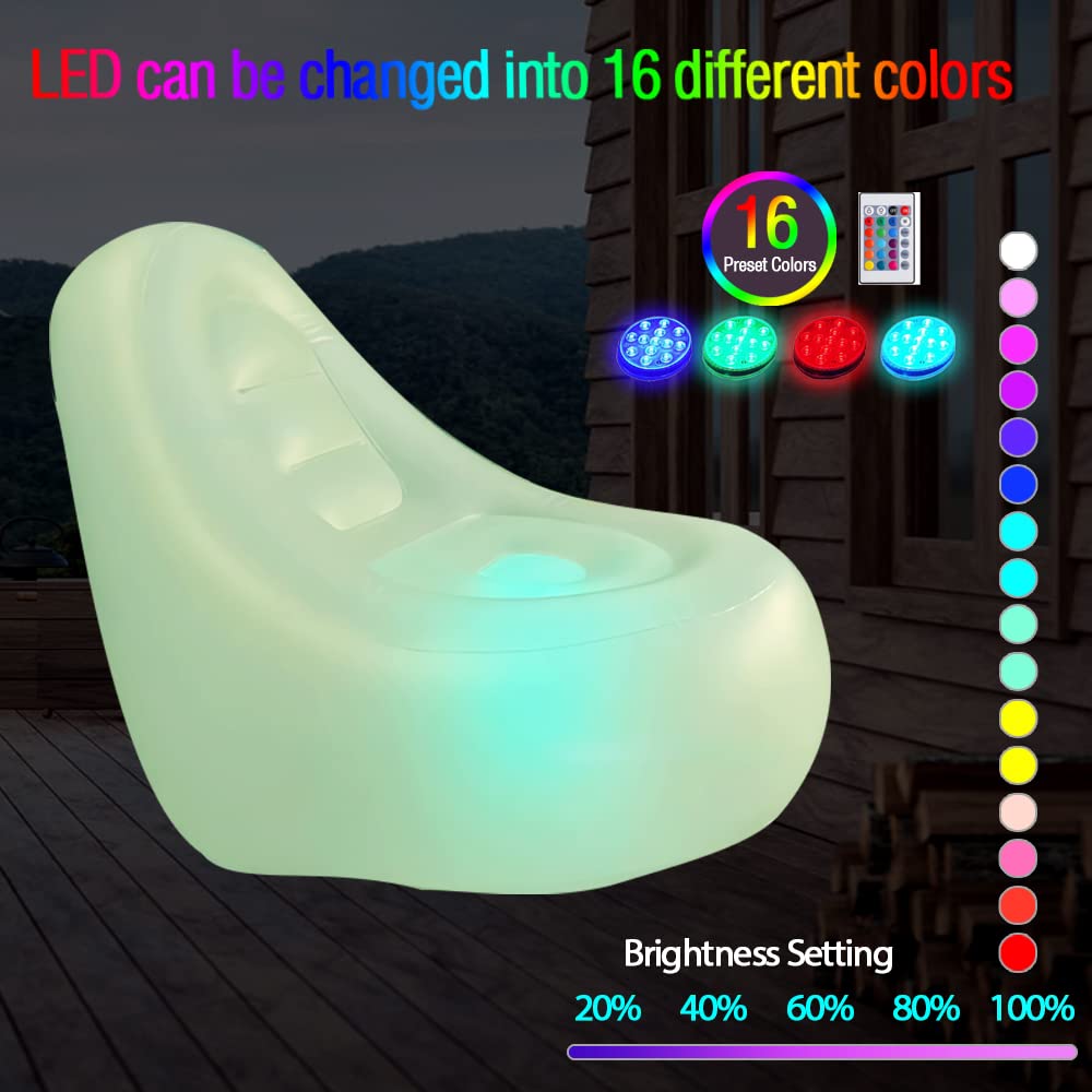LED Inflatable Chair, Brow Up Illuminated Sofa for Adults and Kids, Lazy Couch with LED Lights for Indoor/Outdoor(Frosted White, Without Pump)