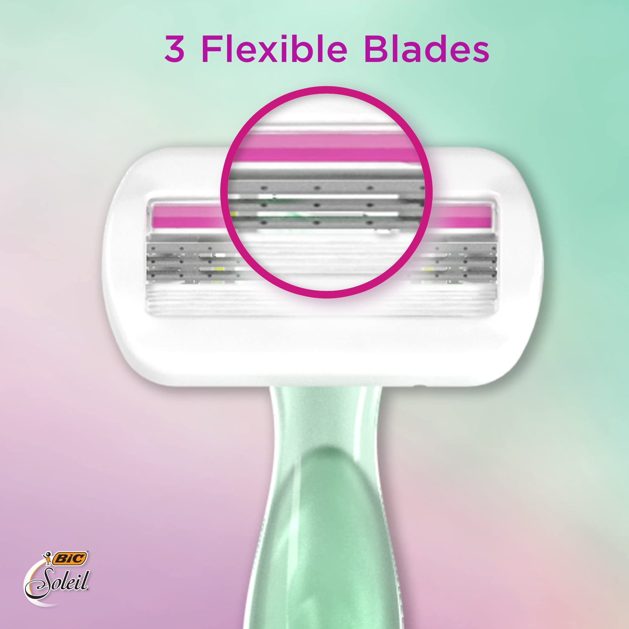 BIC Soleil Sensitive Women's Disposable Razors, 3 Blades With Moisture Strip For a Silky Smooth Shave, 6 Piece Razor Set, 3 Count (Pack of 2)