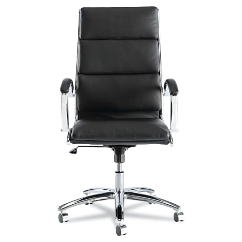 Alera ALENR4119 Neratoli Series High-Back Slim Leather Chair - Black/Chrome