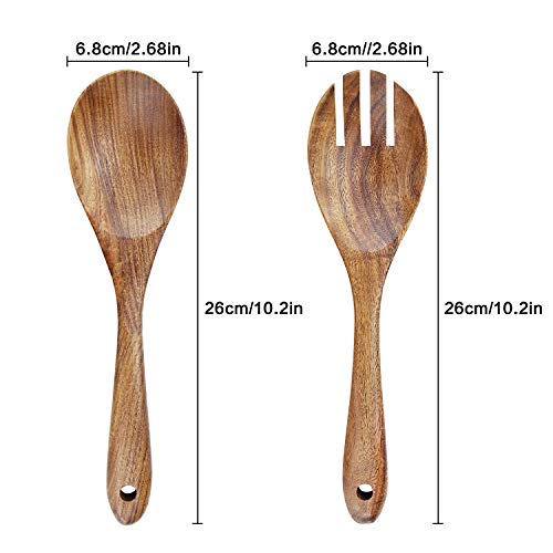 Salad Tongs, Salad Servers, Salad Tongs for Serving, AOOSY 10.2 inches Acacia Wood Serving Utensils Set Salad Mixing Dinner Fork and Spoon Long Handle Salad Server Set Kitchen Cooking Utensil