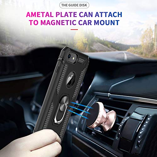 LeYi Compatible for iPhone 8 Case, iPhone 7 Case, iPhone 6s/ 6 Case with Tempered Glass Screen Protector [2 Pack], Military-Grade Protective Phone Case with Kickstand Ring for iPhone 6/6s/7/8, Black