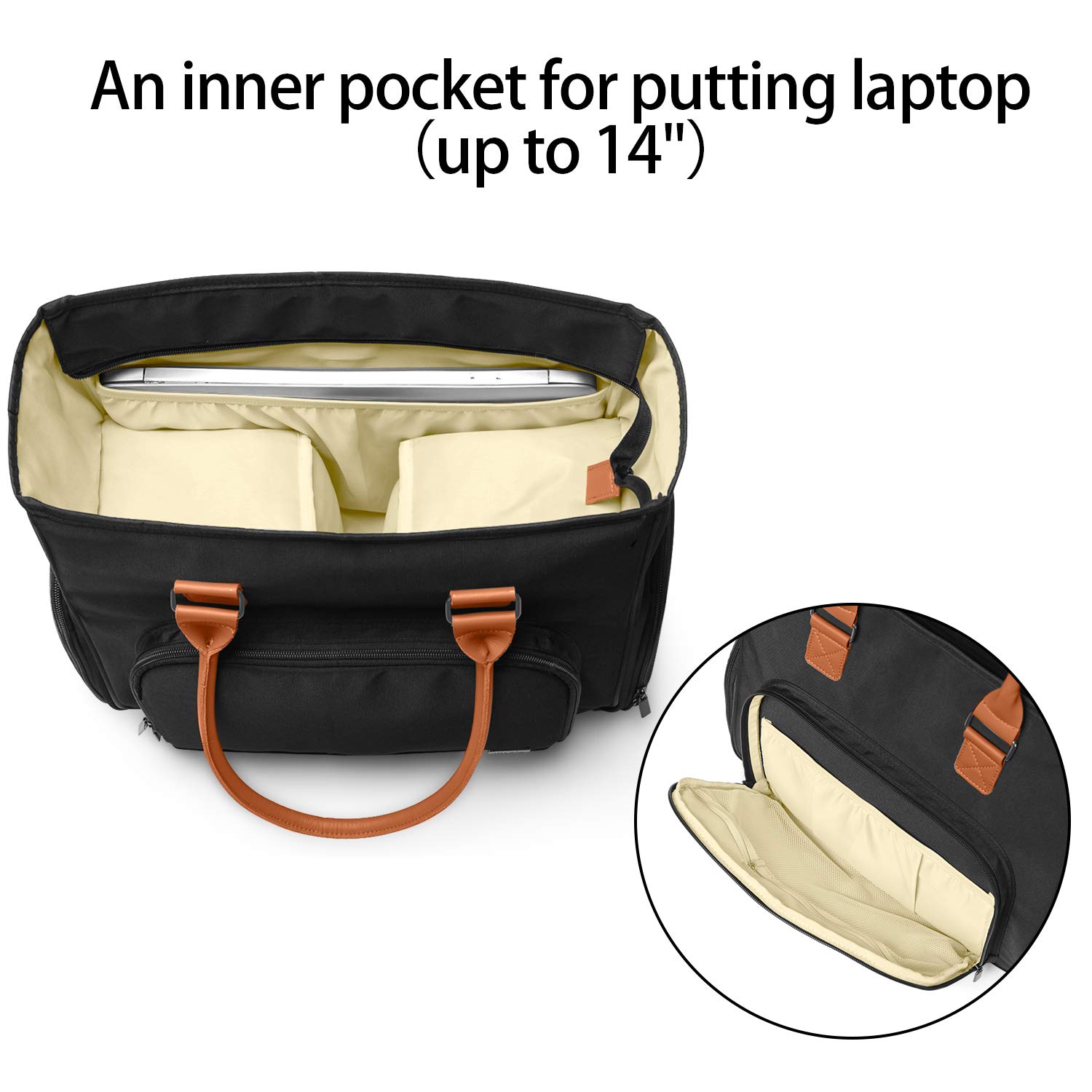 LUXJA Breast Pump Bag with Breastmilk Cooler Bag (Hold Four 5 Ounce Breastmilk Bottles), Leather Handle Breast Pump Tote for Working Mothers (With a Laptop Pocket), Black