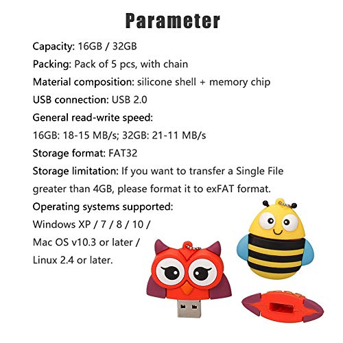 Cute Animal Shaped USB Flash Drive 16GB 5 Pack, Wiedeus Cartoon Memory Stick Student Gifts Novelty Thumb Drives
