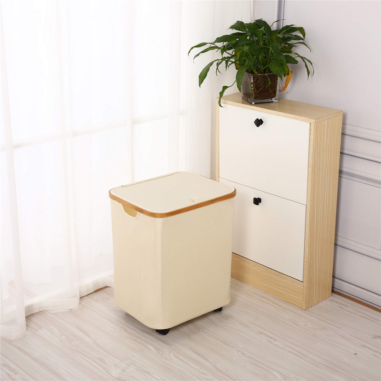 Laundry Hamper with Wheels, Collapsible Laundry Baskets with Dual Handles - Dirty Clothes Hamper for Bedroom, Dorm Laundry Basket