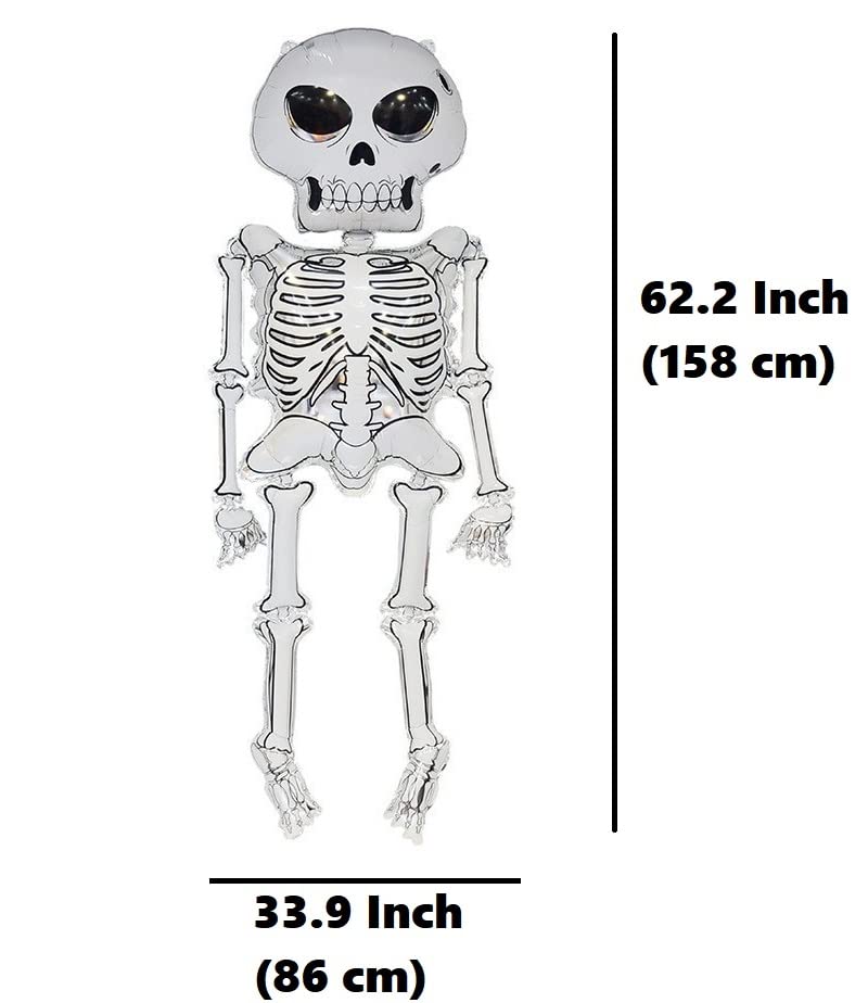 62.2" Skeleton Halloween Helium Balloons - Jumbo Skull Foil Balloon for Spooky Halloween Decoration Party Supplier 2pcs