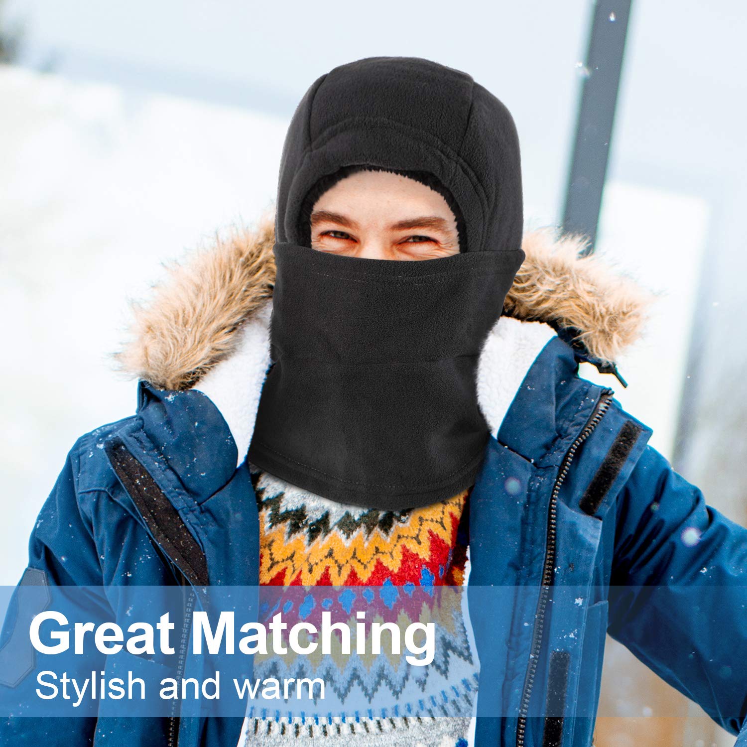 3 Pieces Balaclava Fleece Hat Ski Cold Weather Thick Face Cover Hat Winter Warm Windproof Adjustable Cycling Headwrap