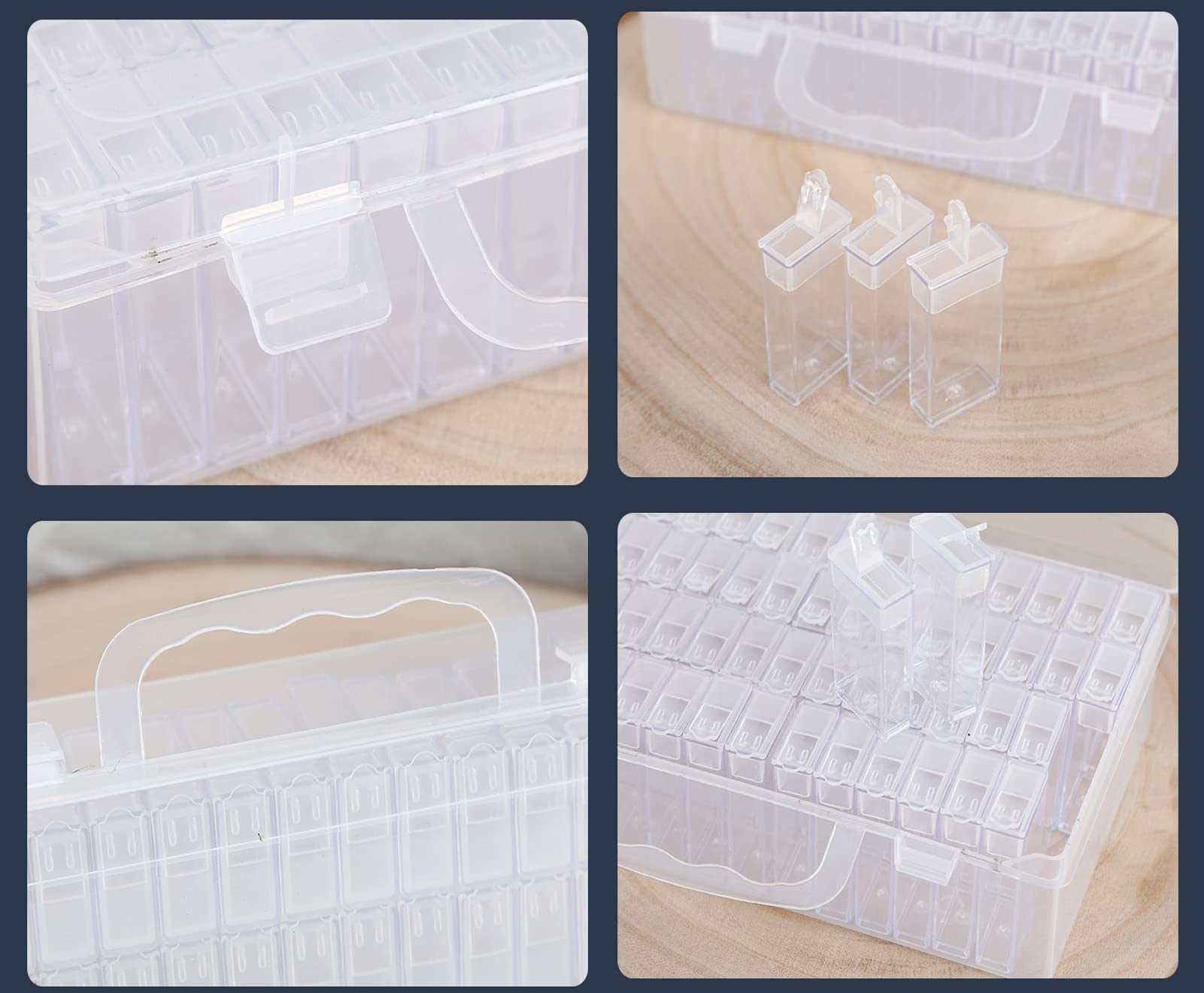 64pcs Grids Bead Organizer and Storage Diamond Painting Containers Portable Plastic Case Box Arts Crafts Storage for Seeds Beads Sewing Cosmetic Nail Glitter Powder Small Parts Rhinestones (Square)