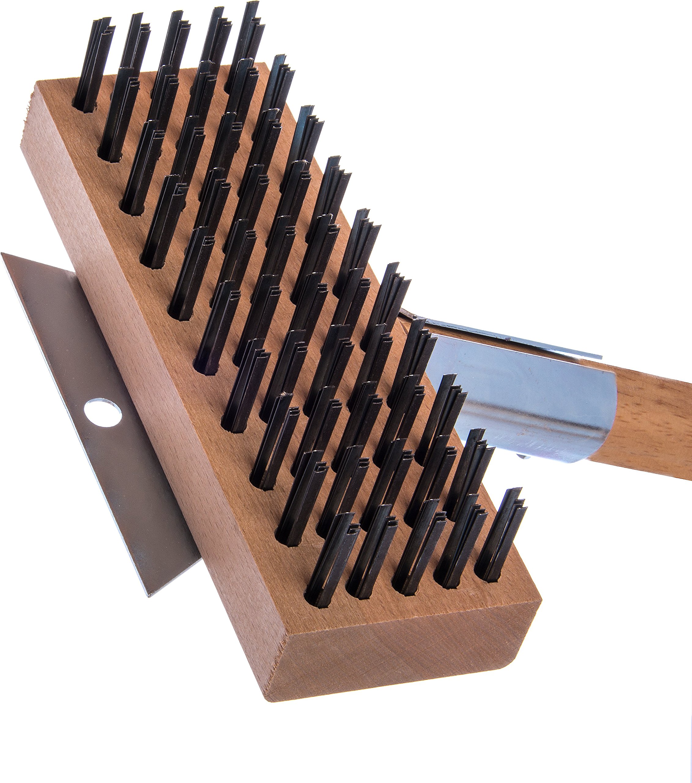 Carlisle FoodService Products 36372500 Oven and Grill Brush with Scraper, Flat Wire Stainless Steel Bristles, 8" Length x 2-5/8" Width Block, 1-1/4" Bristle Trim, 30" Overall Length