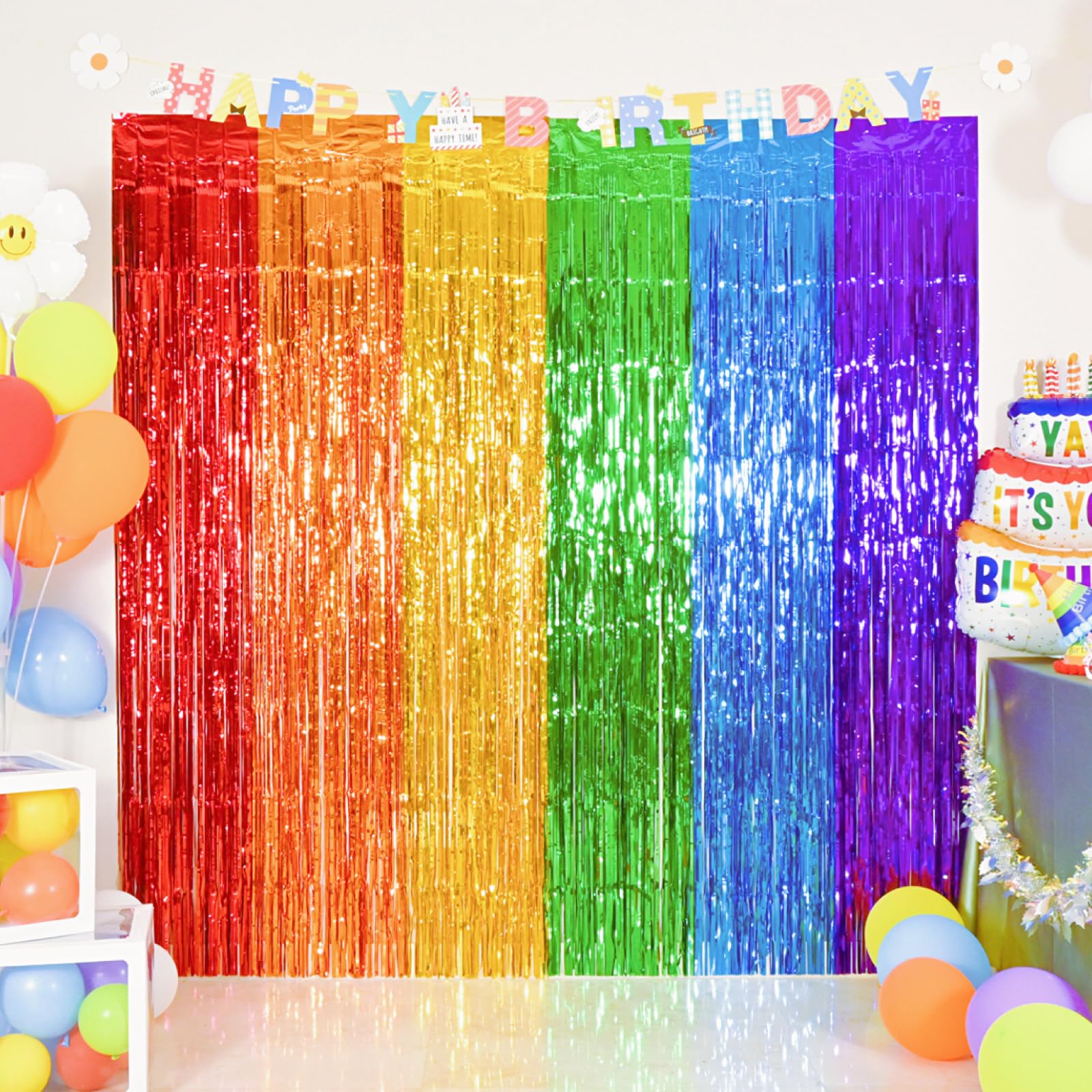 4 Pack Large Rainbow Foil Fringe Curtain-13.2x6.6ft Rainbow Tinsel Streamers Backdrop, Fuller-Effect Colorful Photo Backdrop for Birthday Decorations, Rainbow Party, Back to School, Photo Booth Props