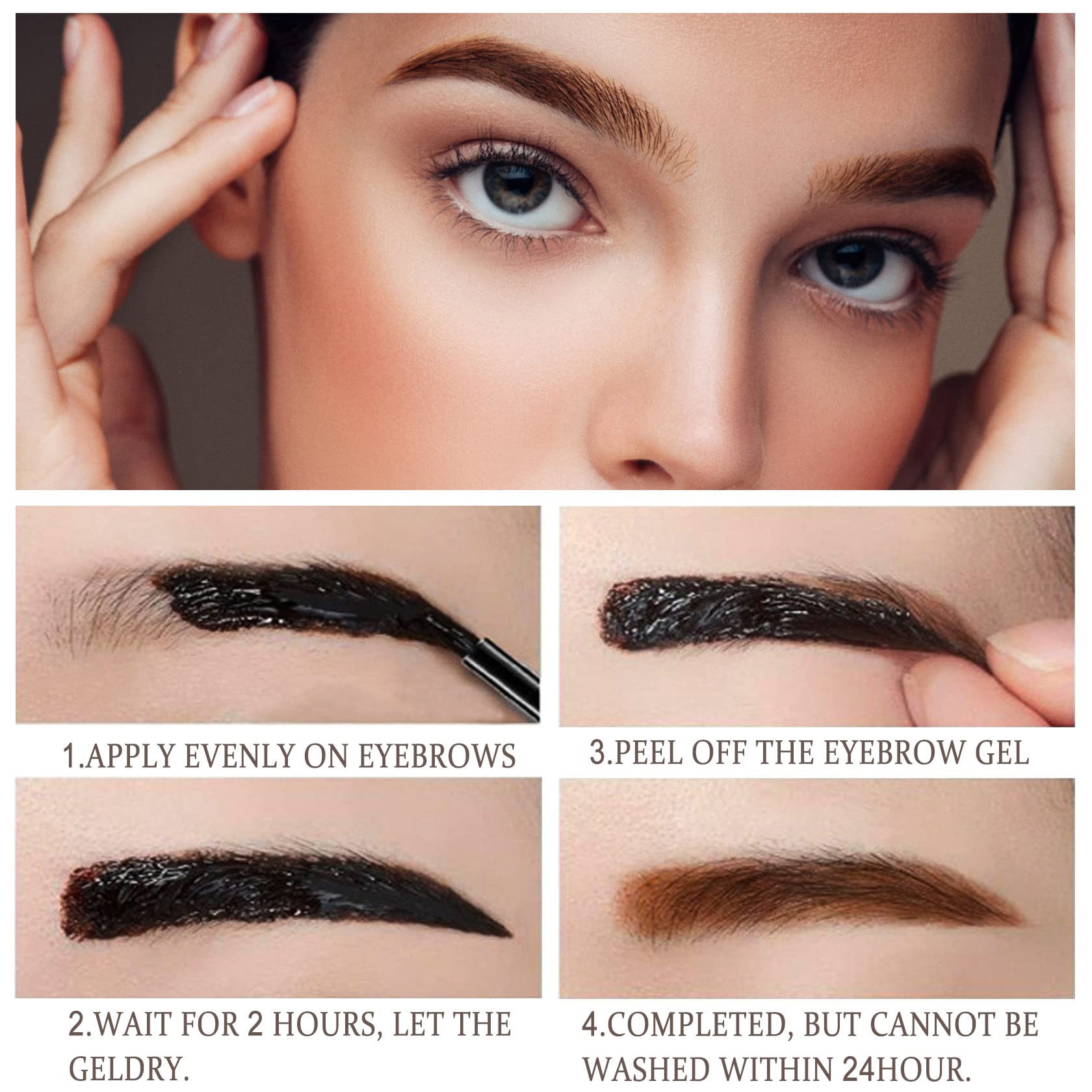2PCS Peel Off Tattoo Eyebrow Gel, Long Lasting Waterproof Eyebrow Tattoo Makeup,Natural Elegant Eyebrow Tattoo Peel Off for Woman Girls - Brown