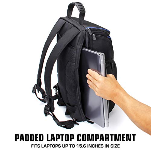 USA GEAR DSLR Camera Backpack Case - 15.6 inch Laptop Compartment, Padded Custom Dividers, Tripod Holder, Rain Cover, Long-Lasting Durability and Storage Pockets - Compatible with Many DSLRs (Blue)