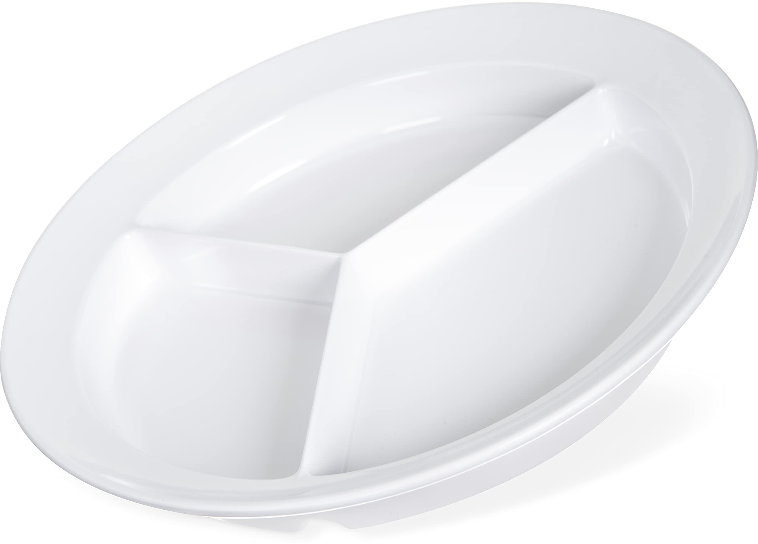 Carlisle FoodService Products Kingline Divided Plate Deep Compartment Plate with 3 Compartments for Home and Restaurant, Melamine, 8.75 Inches, White