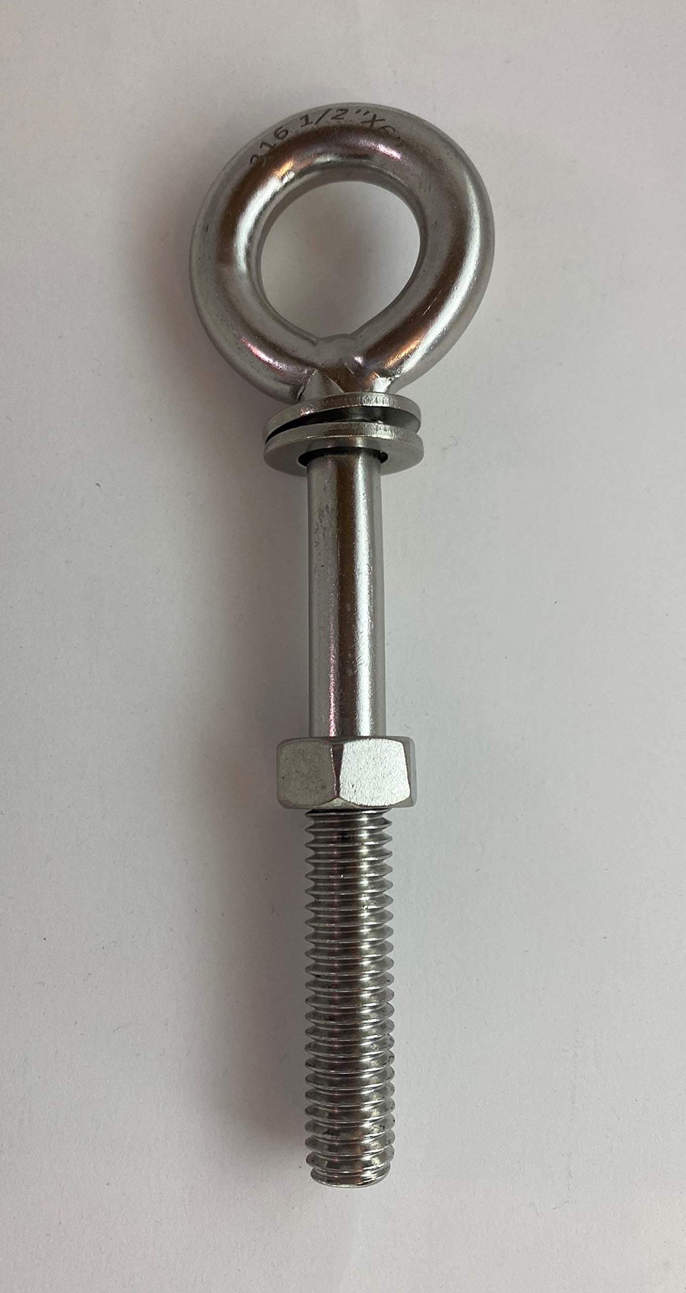 US STAINLESS 2 Pieces Stainless Steel 316 Eye Bolt 1/2" x 6" Whitworth Short Thread Marine Grade