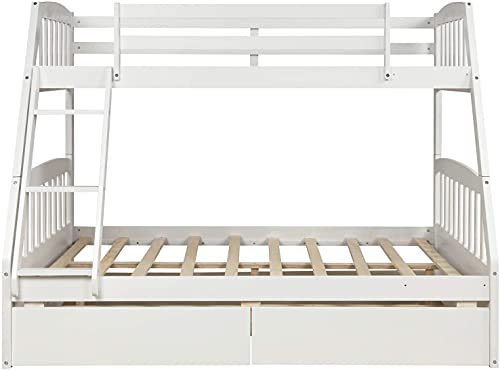 ATH-S Twin Over Twin Bunk Bed for Boys Girls Teens Adults, Solid Wood Bunk Bed Frame with Trundle and Drawers, No Box Spring Needed, White (Color : White with Drawers, Size : Twin Over Full)