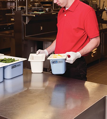 Carlisle FoodService Products CM1104C1402 Coldmaster CoolCheck 6" Deep Sixth-Size Insulated Cold Food Pan, 1.6 Quart, Color Changing, White and Blue