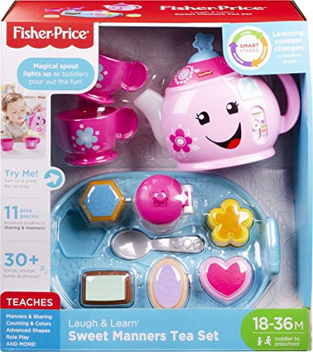 Fisher-Price Laugh & Learn Toddler Learning Toy Sweet Manners Tea Set With Smart Stages For Pretend Play Ages 18+ Months